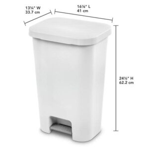 Kitchen Wastebasket, Step-On, White, 11-Gal.