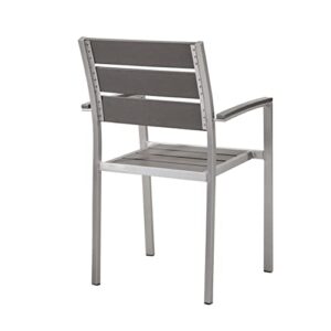 Modway Shore Outdoor Patio Aluminum Dining Armchair Set of 2 in Silver Gray