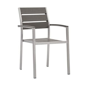 Modway Shore Outdoor Patio Aluminum Dining Armchair Set of 2 in Silver Gray