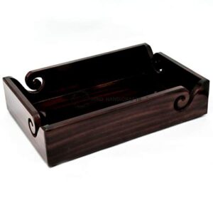 hind handicrafts solid handmade crafted wooden portable antique yarn storage bowl tray - holder for knitting crochet hook accessories - multipurpose organiser (torched black, 12" x 8" x 2.5")