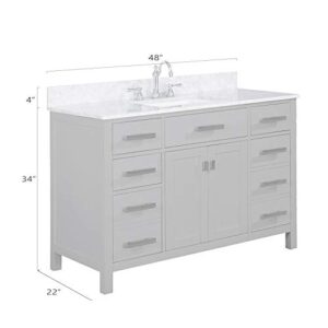 LUCA Kitchen & Bath LC48PWW Tuscan 48" Single Bathroom Vanity Set in Pure White with Carrara Marble Top and Sink