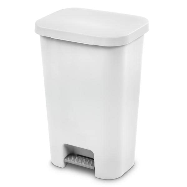 Kitchen Wastebasket, Step-On, White, 11-Gal.