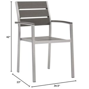 Modway Shore Outdoor Patio Aluminum Dining Armchair Set of 2 in Silver Gray