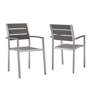 modway shore outdoor patio aluminum dining armchair set of 2 in silver gray