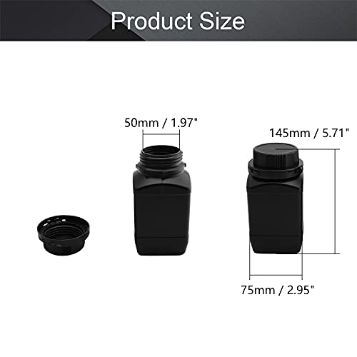 Othmro 5pcs 500ml/16.91oz Plastic Lab Chemical Reagent Bottles,50mmx145mm(IDxH) Square Wide Mouth Liquid/Solid Sample Storage Container Sealing Bottles Black with Anti-theft Cap