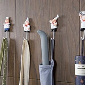 TA BEST Pack of 4 Resin French Chef Figurine Wall Hooks Decorative Cook Wall Mount Rack Hook Hanger(Assorted Style)