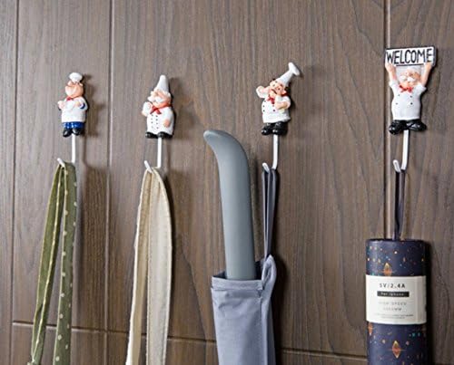 TA BEST Pack of 4 Resin French Chef Figurine Wall Hooks Decorative Cook Wall Mount Rack Hook Hanger(Assorted Style)