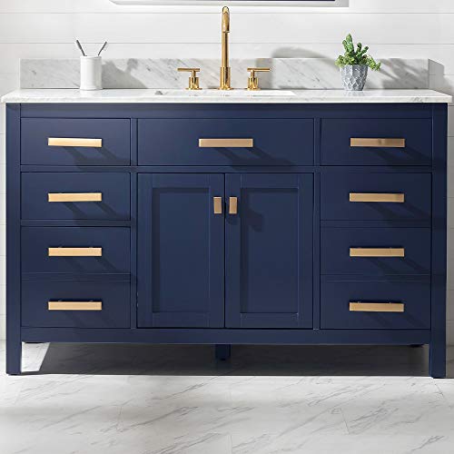 LUCA Kitchen & Bath LC54PBW Tuscan 54" Single Bathroom Vanity Set in Midnight Blue with Carrara Marble Top and Sink