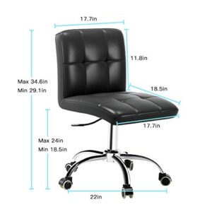 OUTMASTER 360° Office Desk Chair,PU Adjustable Rolling Task Chair with Backrest for Barber,Office,Home, Computer,360° Swivel,Armless (Black)