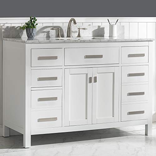 LUCA Kitchen & Bath LC48PWW Tuscan 48" Single Bathroom Vanity Set in Pure White with Carrara Marble Top and Sink