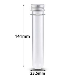 Oopsu 25 Pcs Test Tubes 40ml(140mm), High-Impact Clear Plastic Test Tubes with Screw Caps, Party Decoration, Drinks Deployment, Bath Salt Candy Tubes Plastic Vials