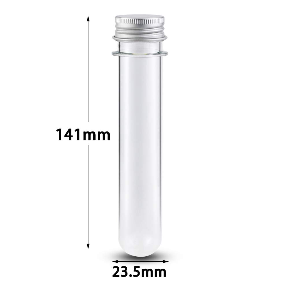 Oopsu 25 Pcs Test Tubes 40ml(140mm), High-Impact Clear Plastic Test Tubes with Screw Caps, Party Decoration, Drinks Deployment, Bath Salt Candy Tubes Plastic Vials