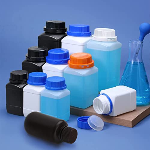 Othmro 5pcs 500ml/16.91oz Plastic Lab Chemical Reagent Bottles,50mmx145mm(IDxH) Square Wide Mouth Liquid/Solid Sample Storage Container Sealing Bottles Black with Anti-theft Cap