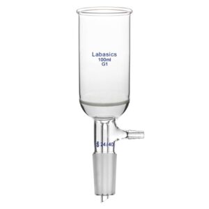 labasics borosilicate glass buchner filtering funnel with coarse frit (g1), 46mm inner diameter, 80mm depth, with 24/40 standard taper inner joint and vacuum serrated tubulation (100ml)