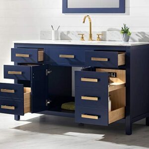 LUCA Kitchen & Bath LC54PBW Tuscan 54" Single Bathroom Vanity Set in Midnight Blue with Carrara Marble Top and Sink