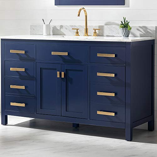 LUCA Kitchen & Bath LC54PBW Tuscan 54" Single Bathroom Vanity Set in Midnight Blue with Carrara Marble Top and Sink