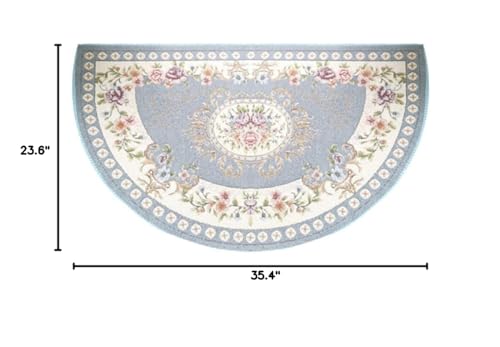 Semi Circle Door Mat, Soft Half Moon Rug, Floral Anti-Slip Carpet for Home Entrance Bedroom Living Room Bathroom Indoor Outdoor, 23.6 x 35.4inch