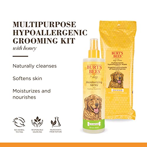 Burt's Bees For Dogs Multipurpose Hypoallergenic Grooming Wipes - Burts Bees Dog Deodorizing Spray, Dog Wipes For Cleaning, Burts Bees Dog Wipes, Deodorizing Spray for Dogs, Pet Wipes, Dog Spray