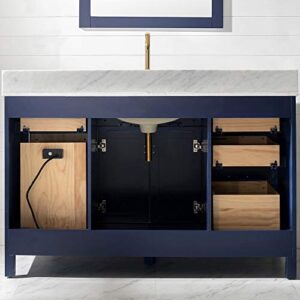 LUCA Kitchen & Bath LC54PBW Tuscan 54" Single Bathroom Vanity Set in Midnight Blue with Carrara Marble Top and Sink