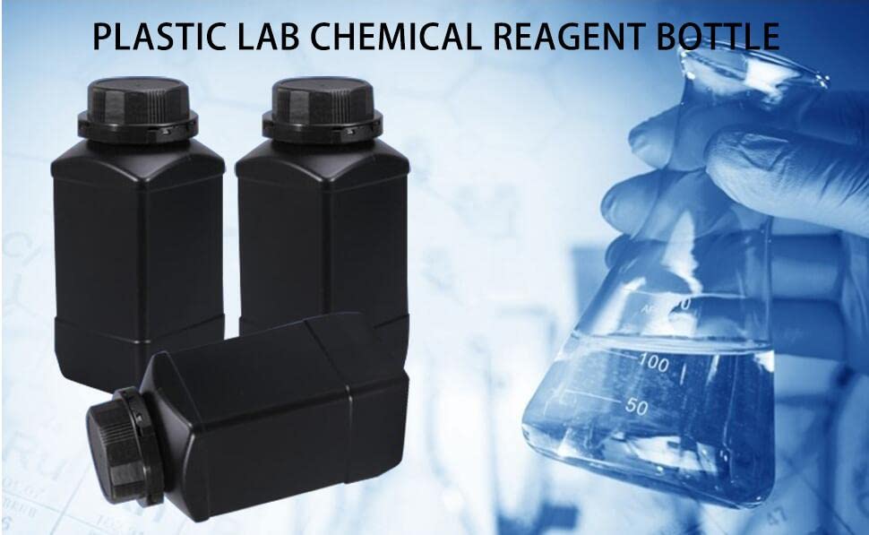 Othmro 5pcs 500ml/16.91oz Plastic Lab Chemical Reagent Bottles,50mmx145mm(IDxH) Square Wide Mouth Liquid/Solid Sample Storage Container Sealing Bottles Black with Anti-theft Cap