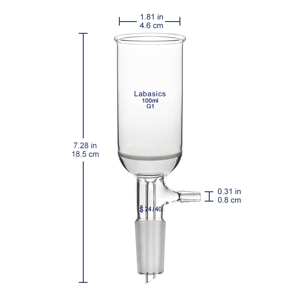 Labasics Borosilicate Glass Buchner Filtering Funnel with Coarse Frit (G1), 46mm Inner Diameter, 80mm Depth, with 24/40 Standard Taper Inner Joint and Vacuum Serrated Tubulation (100ml)