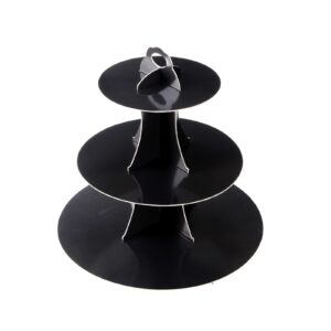 yldw 3-tier cupcake stand, cake stand holder, tiered diy cupcake stand tower for dessert table displays, birthday theme party favors decoration, floral tea party, 12" w x 12.8" h, black