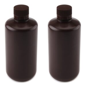 othmro 2pcs 33.8oz plastic containers lab chemical reagent bottles, 1000ml small mouth liquid solid storage bottles round sample storage containers sealing bottles with cap for food storage brown