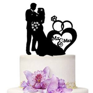 yami cocu mr and mrs wedding cake toppers bride and groom black color acrylic silhouette wedding party engagement decoration