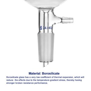 Labasics Borosilicate Glass Buchner Filtering Funnel with Coarse Frit (G1), 46mm Inner Diameter, 80mm Depth, with 24/40 Standard Taper Inner Joint and Vacuum Serrated Tubulation (100ml)