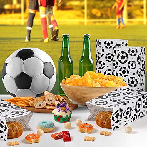 Blulu 30 Pack Paper Soccer Party Favor Bag Candy Goodie Treat Bags Soccer Print Gift Bags for Football Themed Party Favors