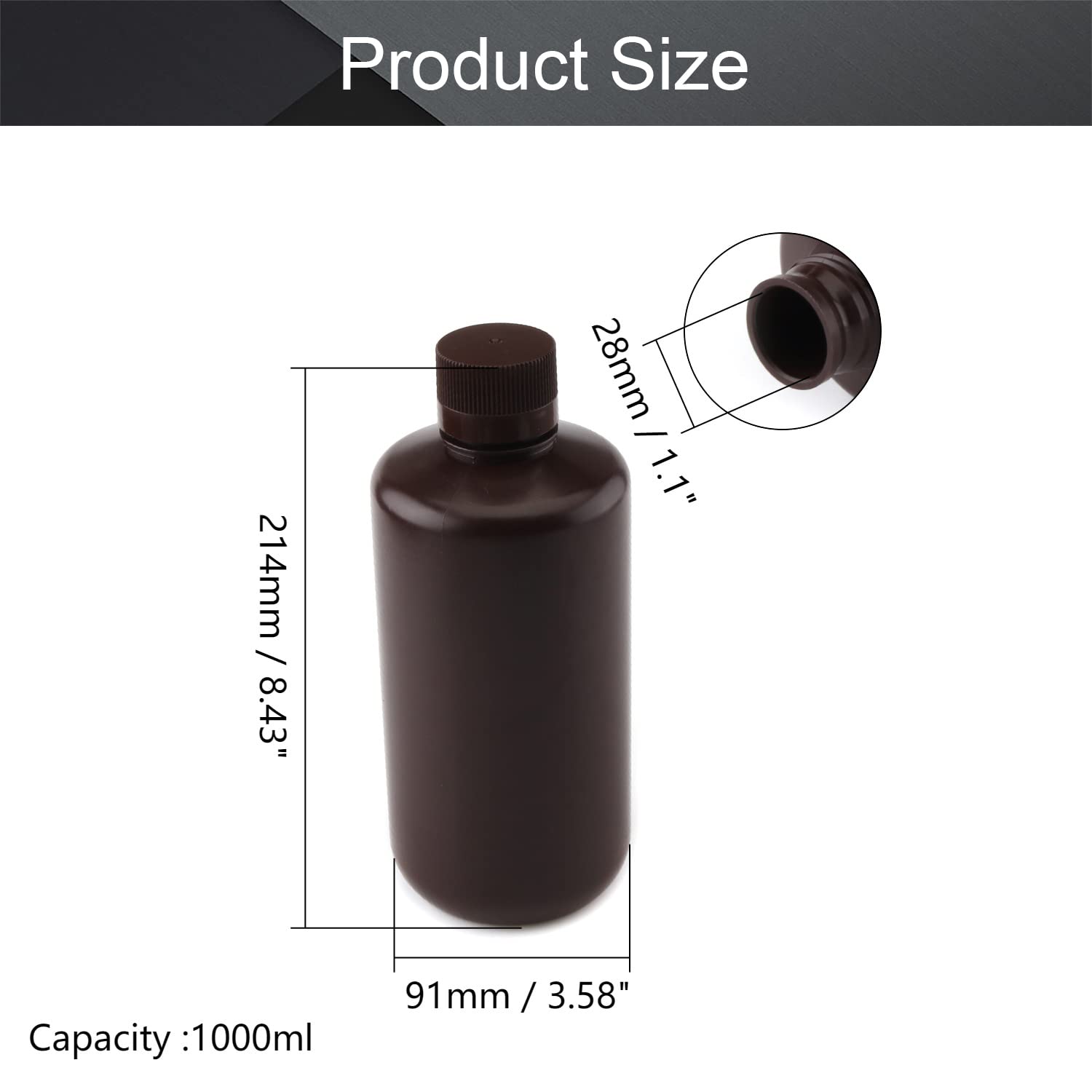 Othmro 2Pcs 33.8oz Plastic Containers Lab Chemical Reagent Bottles, 1000ml Small Mouth Liquid Solid Storage Bottles Round Sample Storage Containers Sealing Bottles with Cap for Food Storage Brown