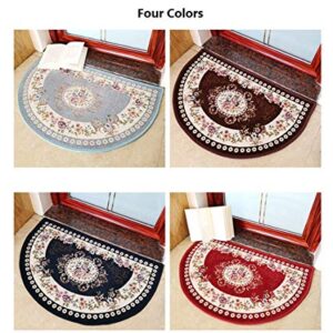 Semi Circle Door Mat, Soft Half Moon Rug, Floral Anti-Slip Carpet for Home Entrance Bedroom Living Room Bathroom Indoor Outdoor, 23.6 x 35.4inch