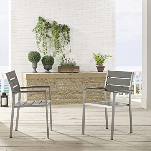 Modway Shore Outdoor Patio Aluminum Dining Armchair Set of 2 in Silver Gray