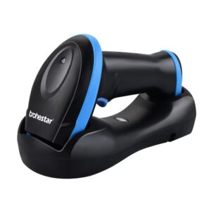 trohestar bluetooth barcode scanner with usb cradle, compatible with bluetooth function & 2.4ghz wireless & wired connection portable 1d bar code reader scanner for windows, mac, android, ios