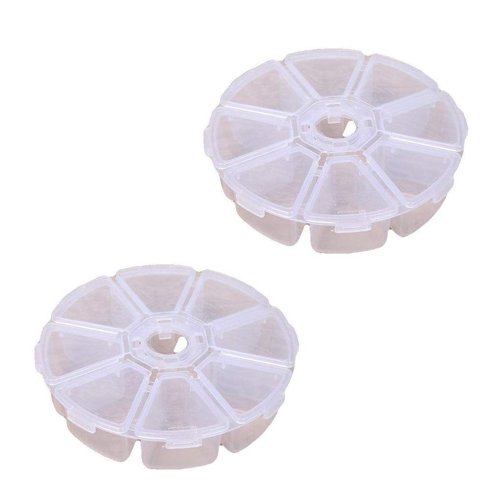 WOIWO 2 PCS Round 8-Case Storage Box Transparent PP Plastic Box Beaded Box Nail Parts Box Storage Jewelry Storage Small Box