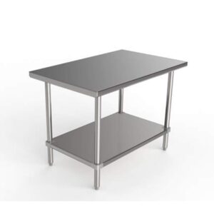 gsw commercial grade flat top work table with stainless steel top, galvanized undershelf & legs, adjustable bullet feet, nsf/etl approved to meet sanitation food service standard 37 (30" w x 36" l)