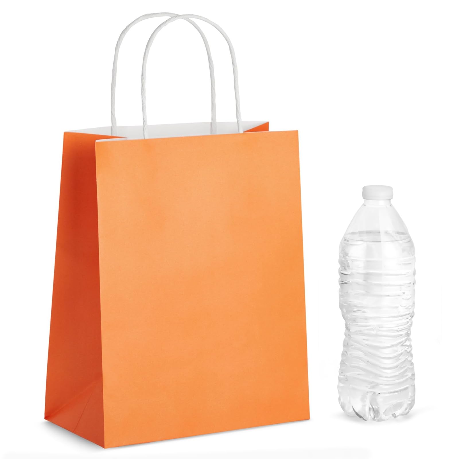 BLUE PANDA 25-Pack Orange Gift Bags with Handles - Medium Size Paper Bags for Birthday, Wedding, Retail (8x3.9x10 In)