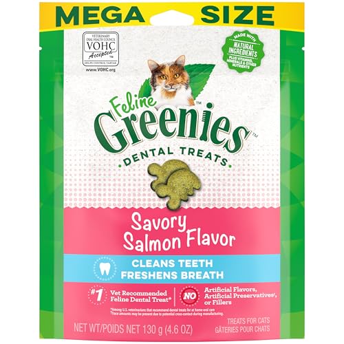 FELINE GREENIES Adult Natural Dental Care Cat Treats, Savory Salmon Flavor, 4.6 oz. Pouch