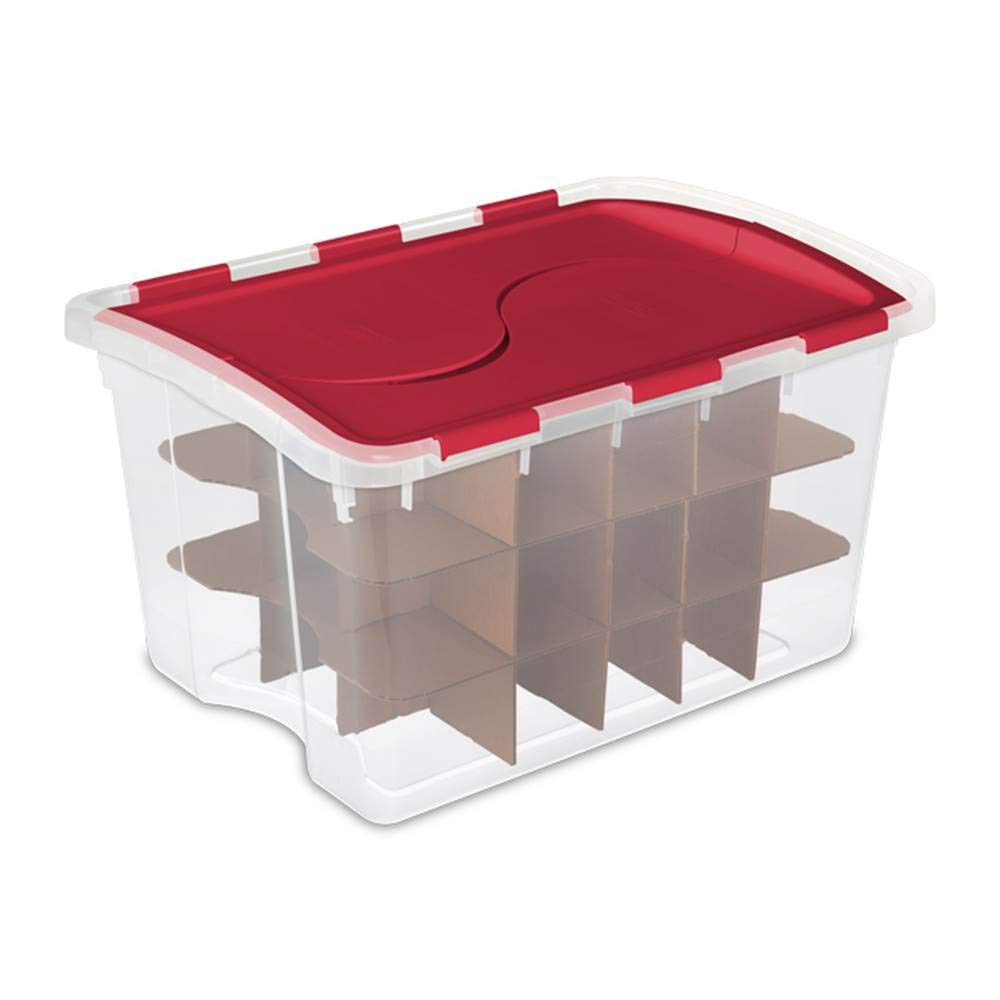 Sterilite 48 Quart Clear Stackable Holiday Christmas 45 Ornament Storage Box with Lid (6 Pack)