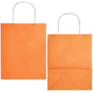 BLUE PANDA 25-Pack Orange Gift Bags with Handles - Medium Size Paper Bags for Birthday, Wedding, Retail (8x3.9x10 In)