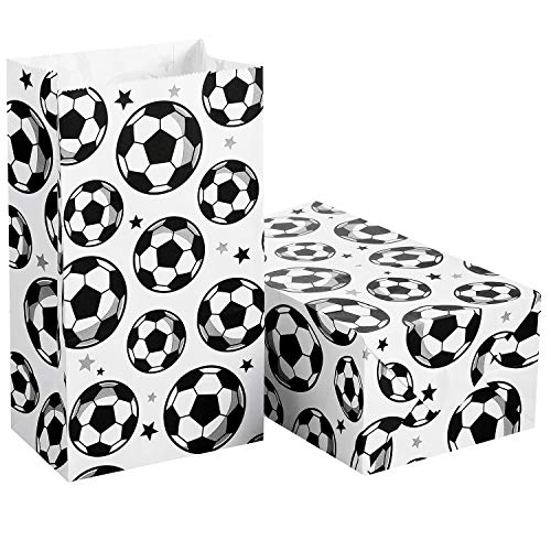 Blulu 30 Pack Paper Soccer Party Favor Bag Candy Goodie Treat Bags Soccer Print Gift Bags for Football Themed Party Favors