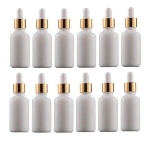 12pcs white porcelain essential oil dropper bottle,empty refillable squeezable dropper bottles container jars with gold aluminum cap eye liquid dropper with glass pipette (15ml)