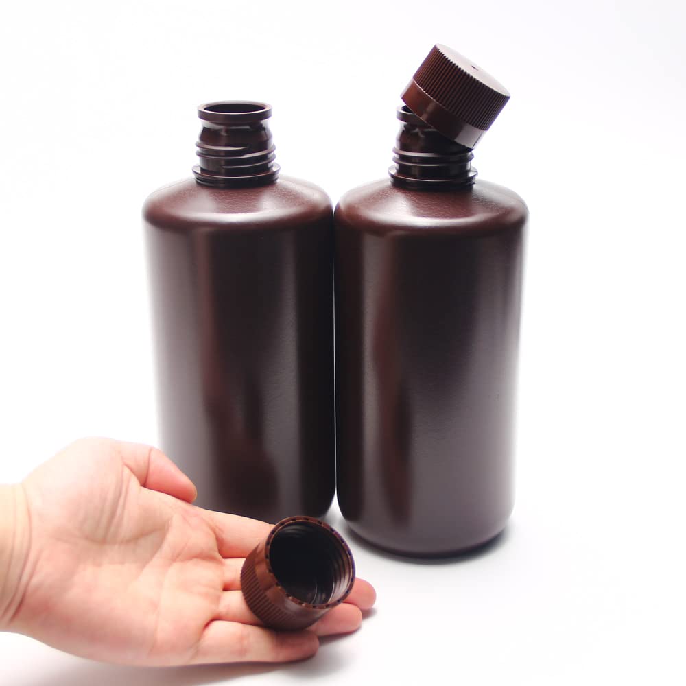 Othmro 2Pcs 33.8oz Plastic Containers Lab Chemical Reagent Bottles, 1000ml Small Mouth Liquid Solid Storage Bottles Round Sample Storage Containers Sealing Bottles with Cap for Food Storage Brown