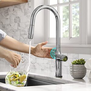 kraus oletto tall modern single-handle touch kitchen sink faucet with pull down sprayer in chrome, ktf-3101ch