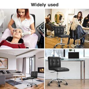 OUTMASTER 360° Office Desk Chair,PU Adjustable Rolling Task Chair with Backrest for Barber,Office,Home, Computer,360° Swivel,Armless (Black)