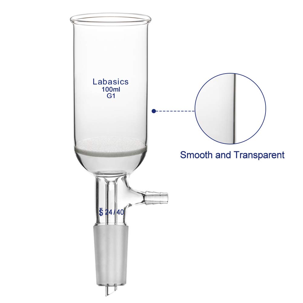 Labasics Borosilicate Glass Buchner Filtering Funnel with Coarse Frit (G1), 46mm Inner Diameter, 80mm Depth, with 24/40 Standard Taper Inner Joint and Vacuum Serrated Tubulation (100ml)