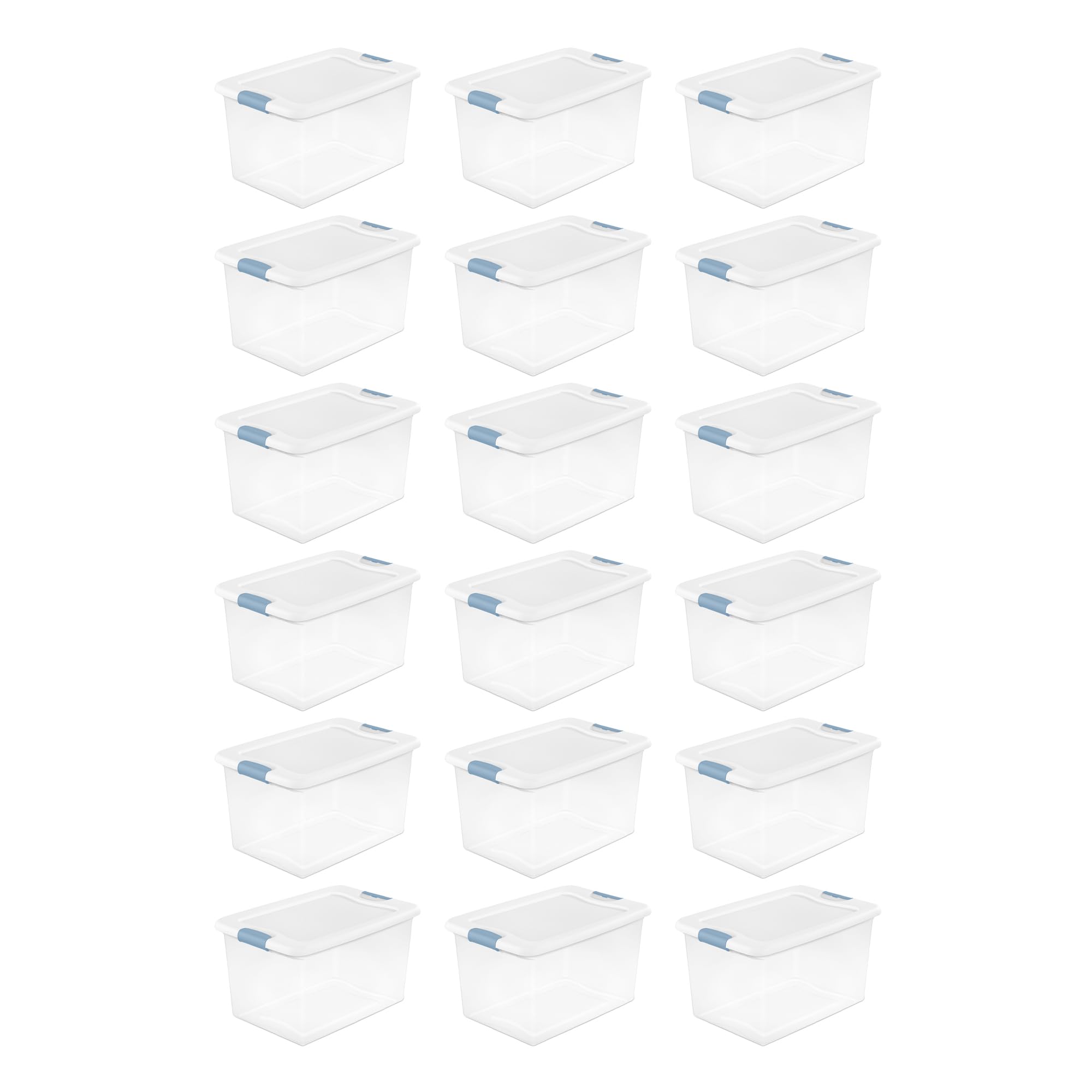 Sterilite 18-Pack Stackable Storage Bin with Lid, Clear Plastic Design, 64 Quart