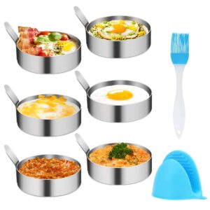 4/6 pack egg ring, 3 inch egg mold ring non stick stainless steel egg mold egg rings for frying eggs pancake sandwich cooking beefsteak griddle kitchen gadgets for breakfast