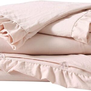 Chezmoi Collection Nora 3-Piece Ruffled Edge Trim Duvet Cover Set - Hypoallergenic Soft Washed Microfiber Comforter Cover with Button Closure and Corner Ties - King, Blush