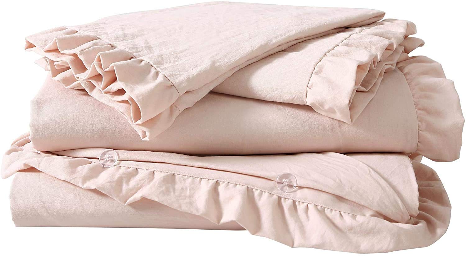 Chezmoi Collection Nora 3-Piece Ruffled Edge Trim Duvet Cover Set - Hypoallergenic Soft Washed Microfiber Comforter Cover with Button Closure and Corner Ties - King, Blush